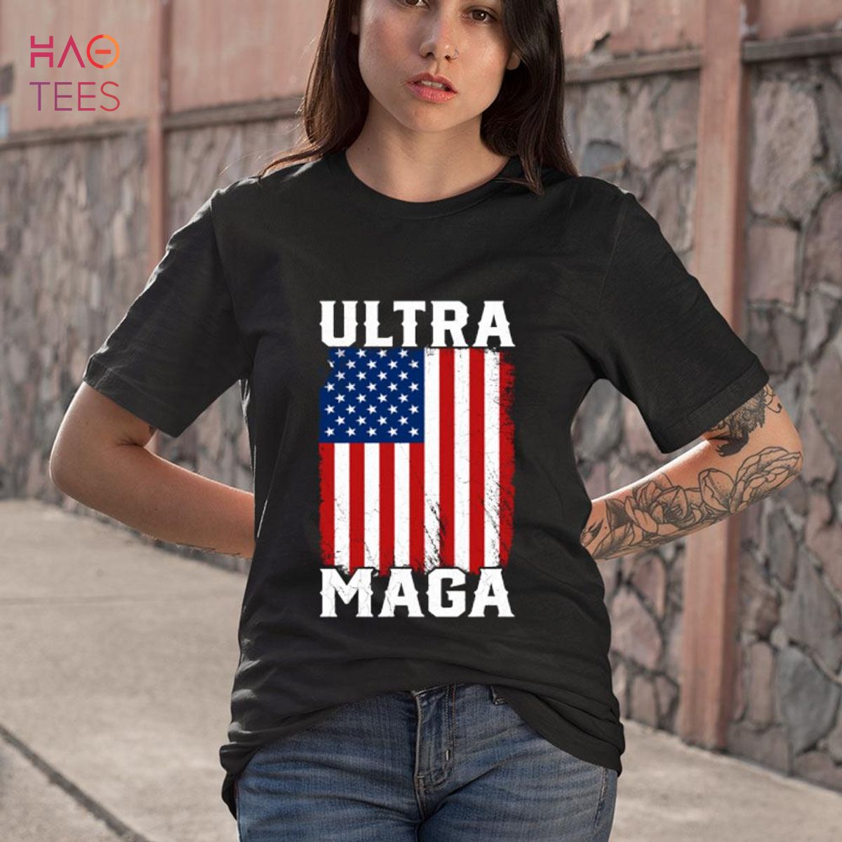 Distressed Ultra Maga USA American Flag Patriotic Shirt