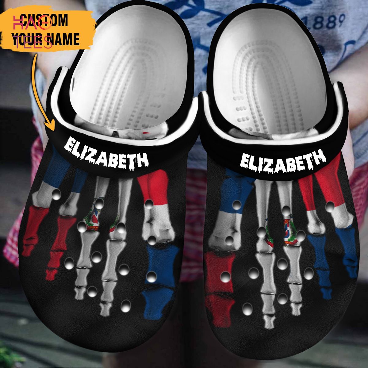 Dominican Foot Bones Personalized Clogs Shoes For Halloween, Dominica ...