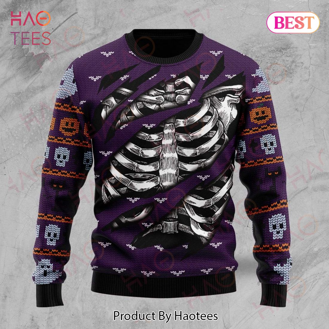 Gifury Halloween Sweater Skeleton Inside Purple Ugly Sweater Halloween ...