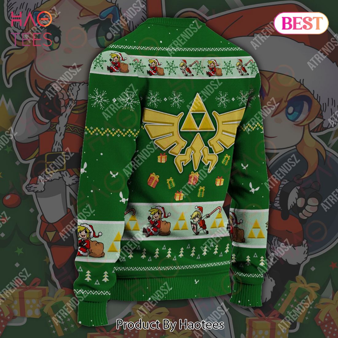 Legend Of Zelda Sweater Green Chibi Link Zelda Hyrule Symbol Ugly ...