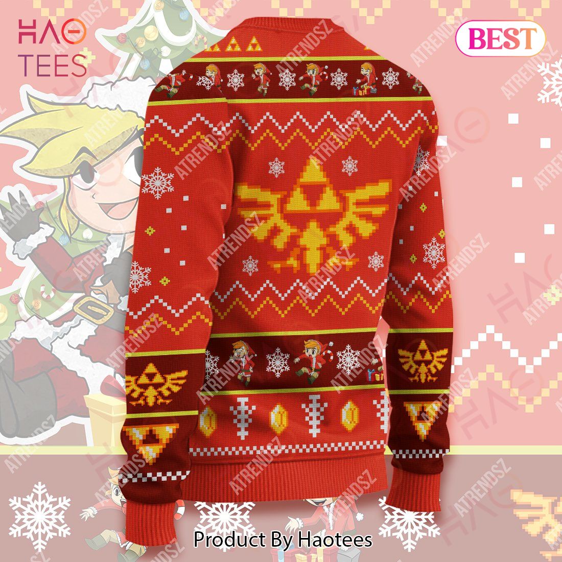 Legend Of Zelda Ugly Sweater Chibi Link Sitting Under Christmas Tree ...