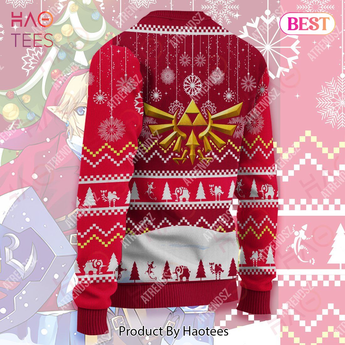 Legend Of Zelda Ugly Sweater Link Under Christmas Tree Hyrule Symbol ...