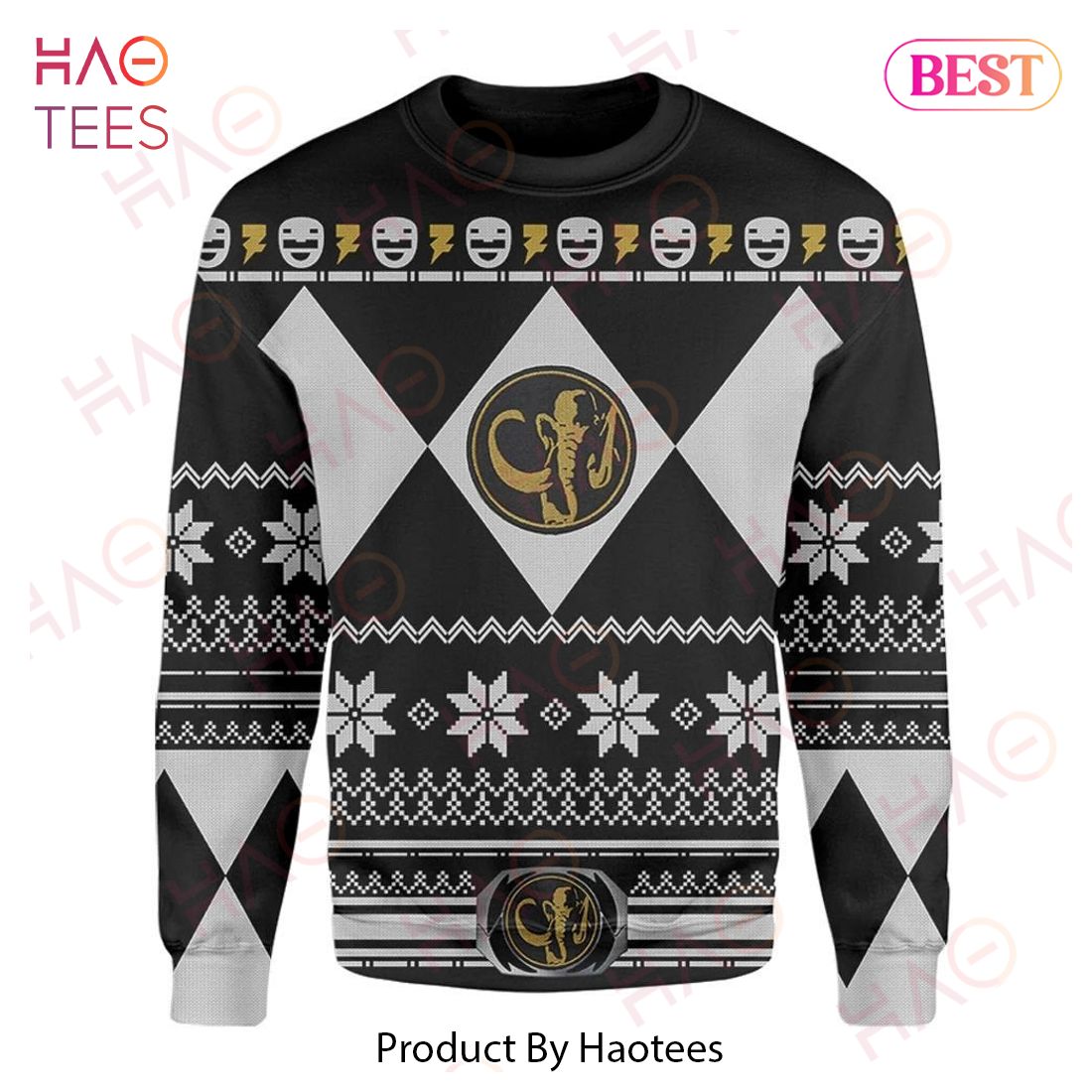 Power Rangers Ugly Sweater Mighty Morphin Black Power Rangers Sweater 2022
