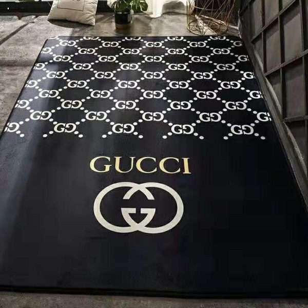 Gucci Black Mix Printing White Logo Luxury Brand Carpet Rug Limited Edition
