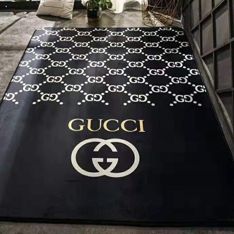 Gucci Black Mix Printing White Logo Luxury Brand Carpet Rug Limited Edition