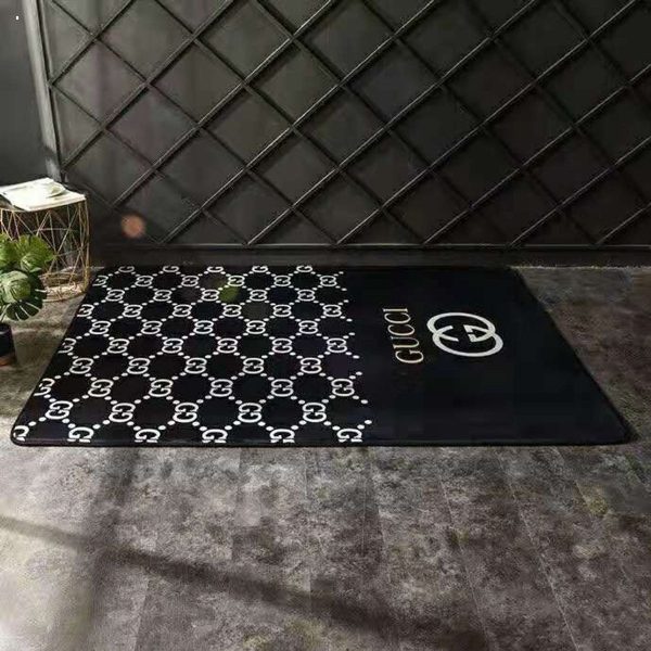 Gucci Black Mix Printing White Logo Luxury Brand Carpet Rug Limited Edition