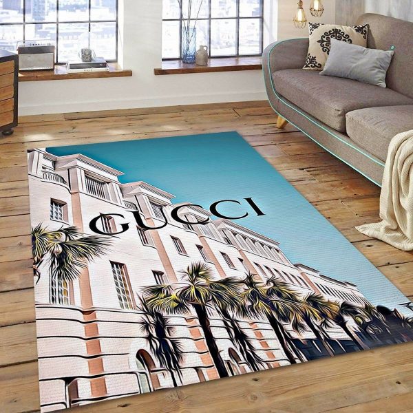 Gucci White Full Printing Logo Luxury Brand Carpet Rug Limited Edition
