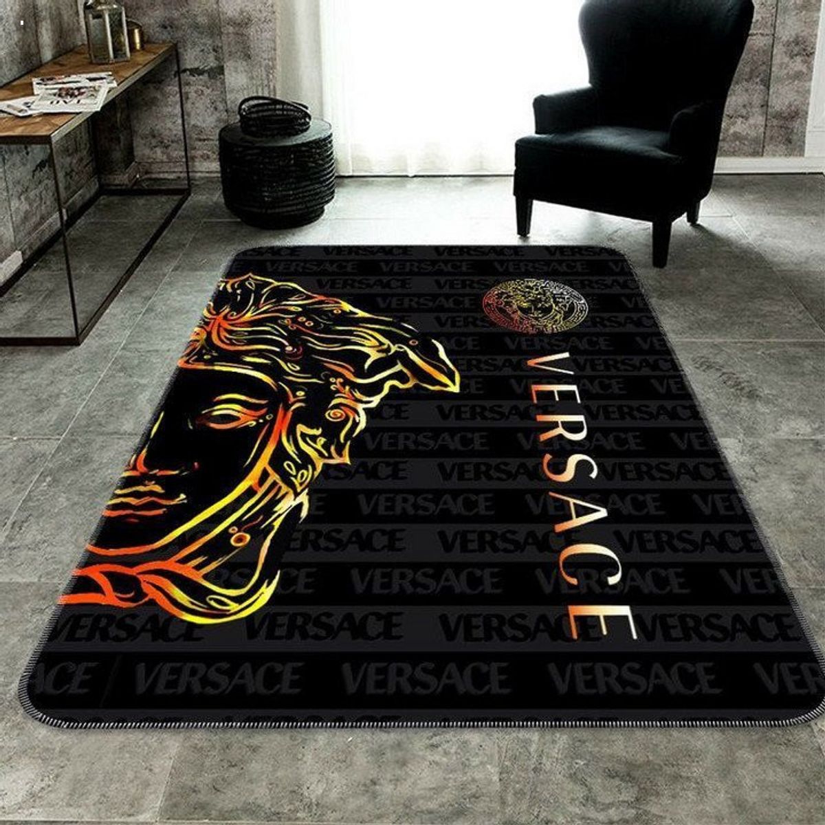 Versace Black Mix White Logo Luxury Brand Carpet Rug Limited Edition