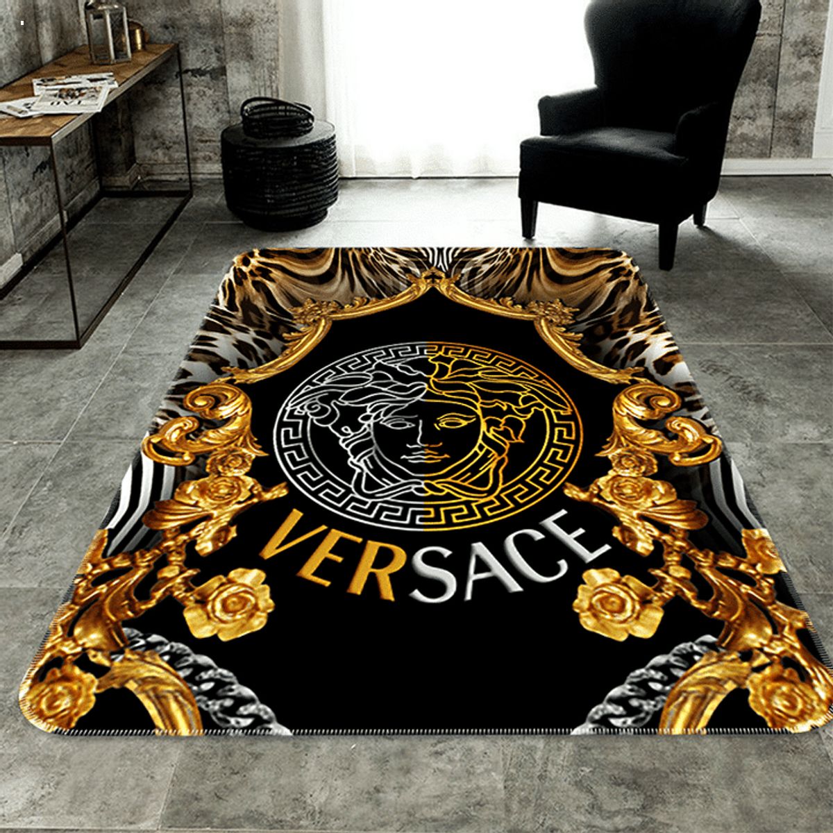Versace Tiger Black Gold Color Luxury Brand Carpet Rug Limited Edition