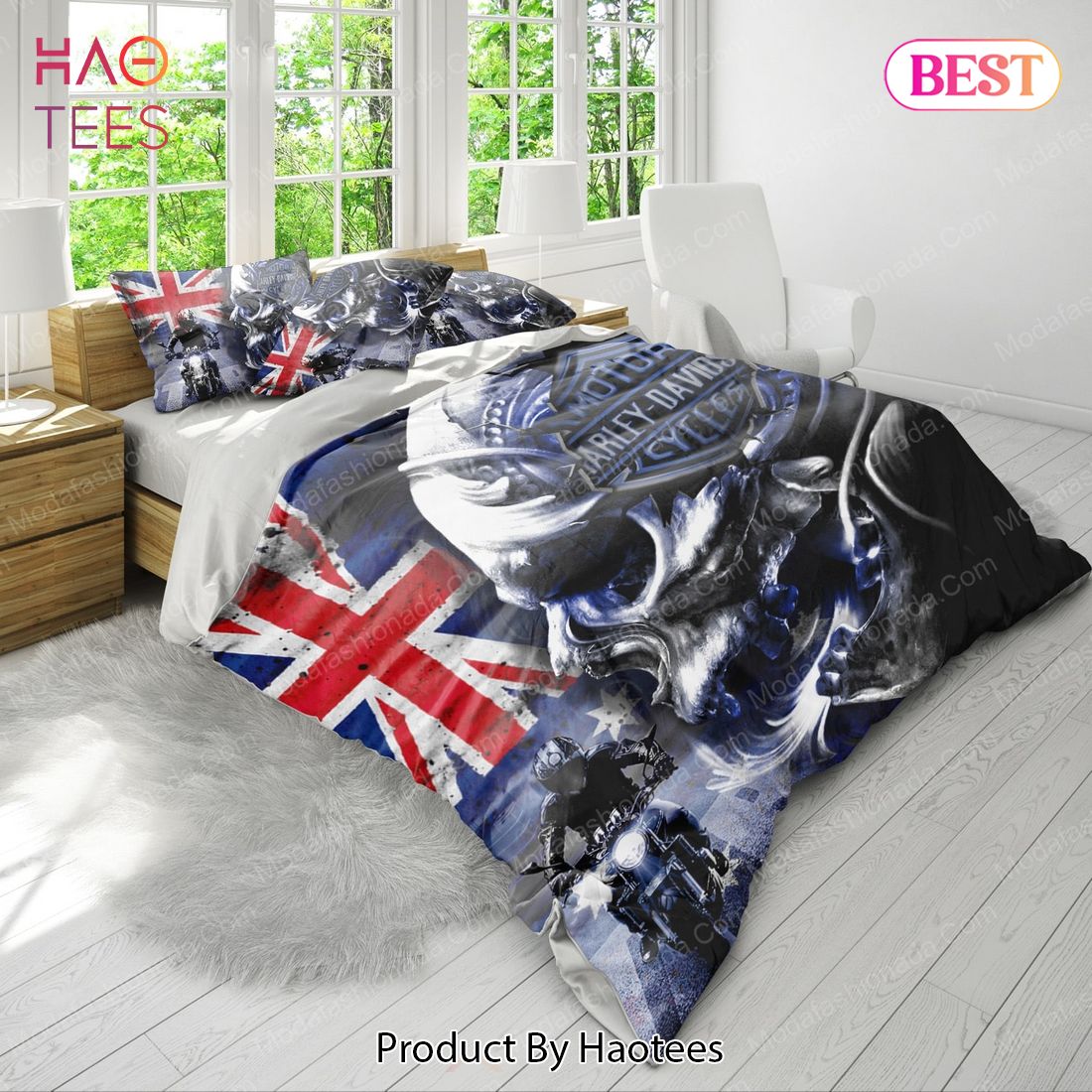 Buy Biker Skull Skeleton Motorcycle Harley-Davidson Bedding Sets Bed ...