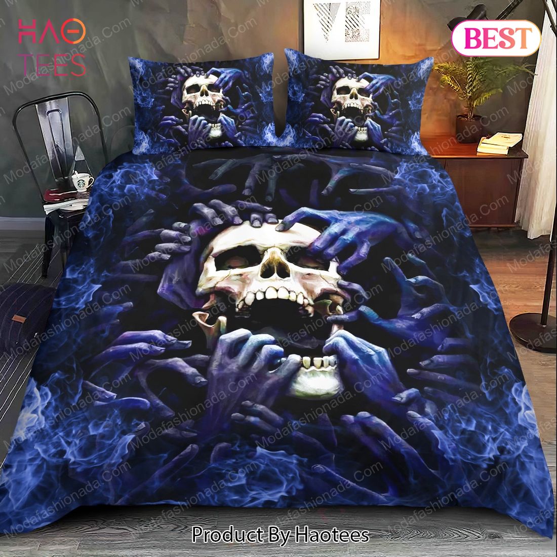 Buy Blue Flame Skeleton Skull Bedding Sets Bed Sets, Bedroom Sets ...