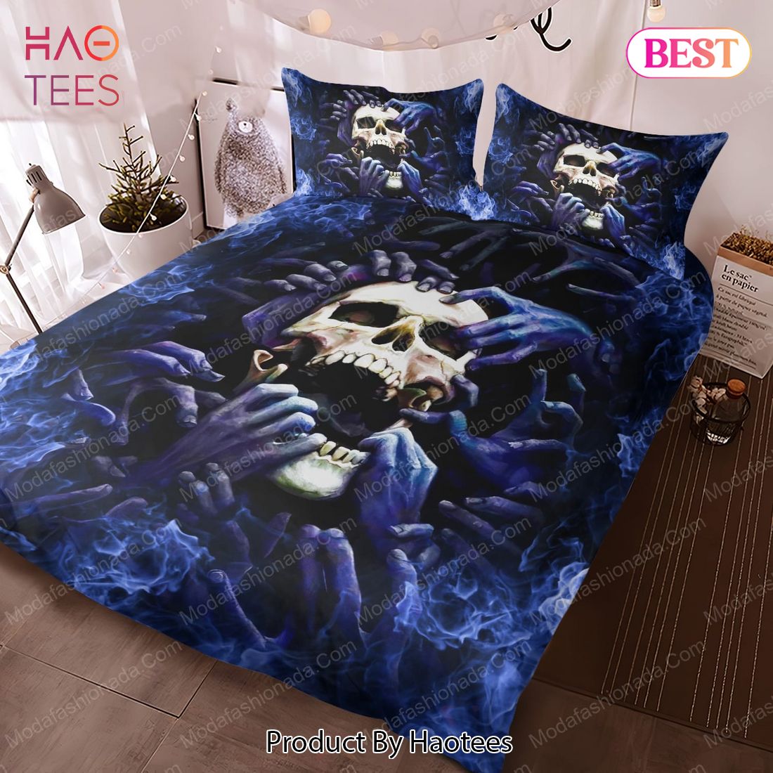 Buy Blue Flame Skeleton Skull Bedding Sets Bed Sets, Bedroom Sets ...
