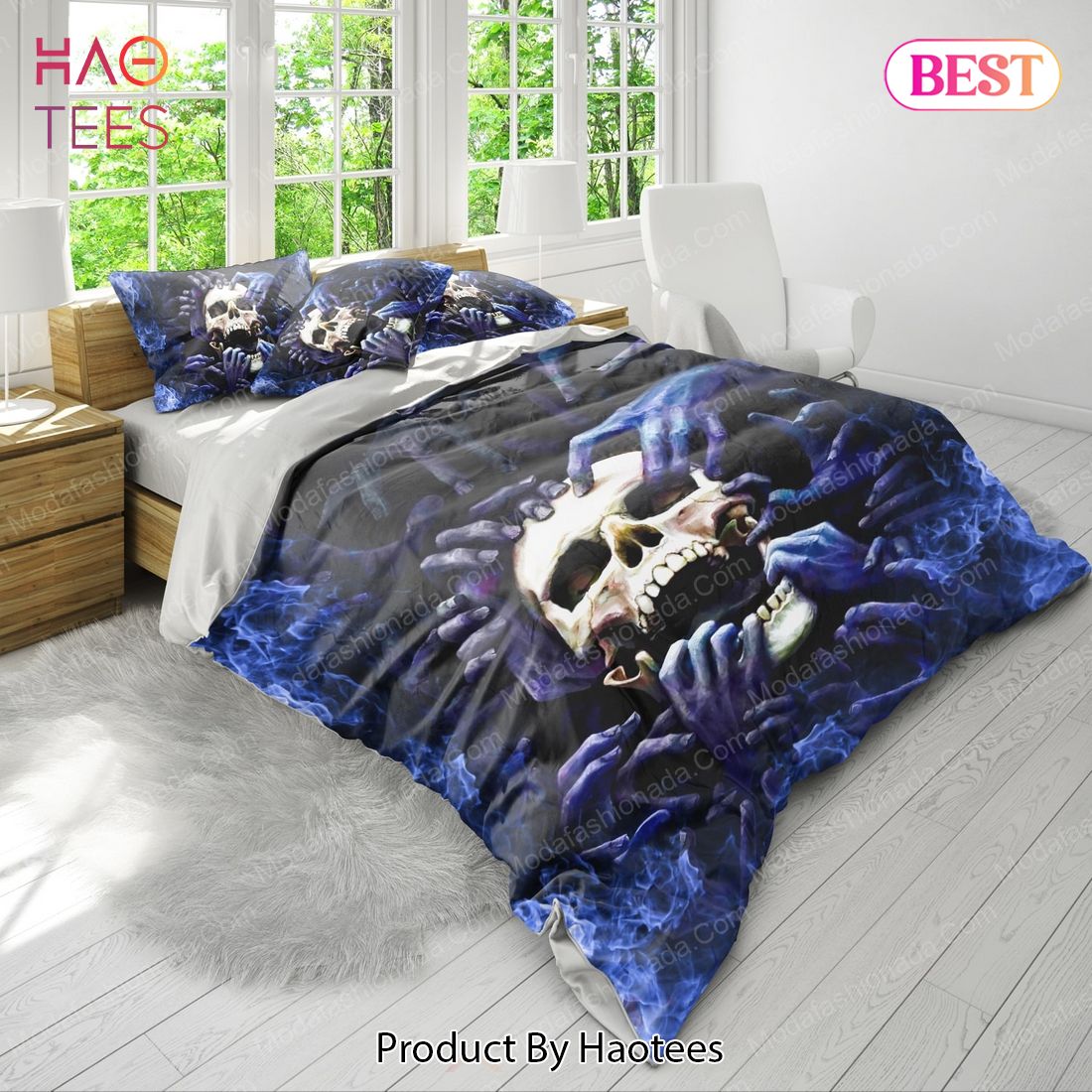 Buy Blue Flame Skeleton Skull Bedding Sets Bed Sets, Bedroom Sets ...