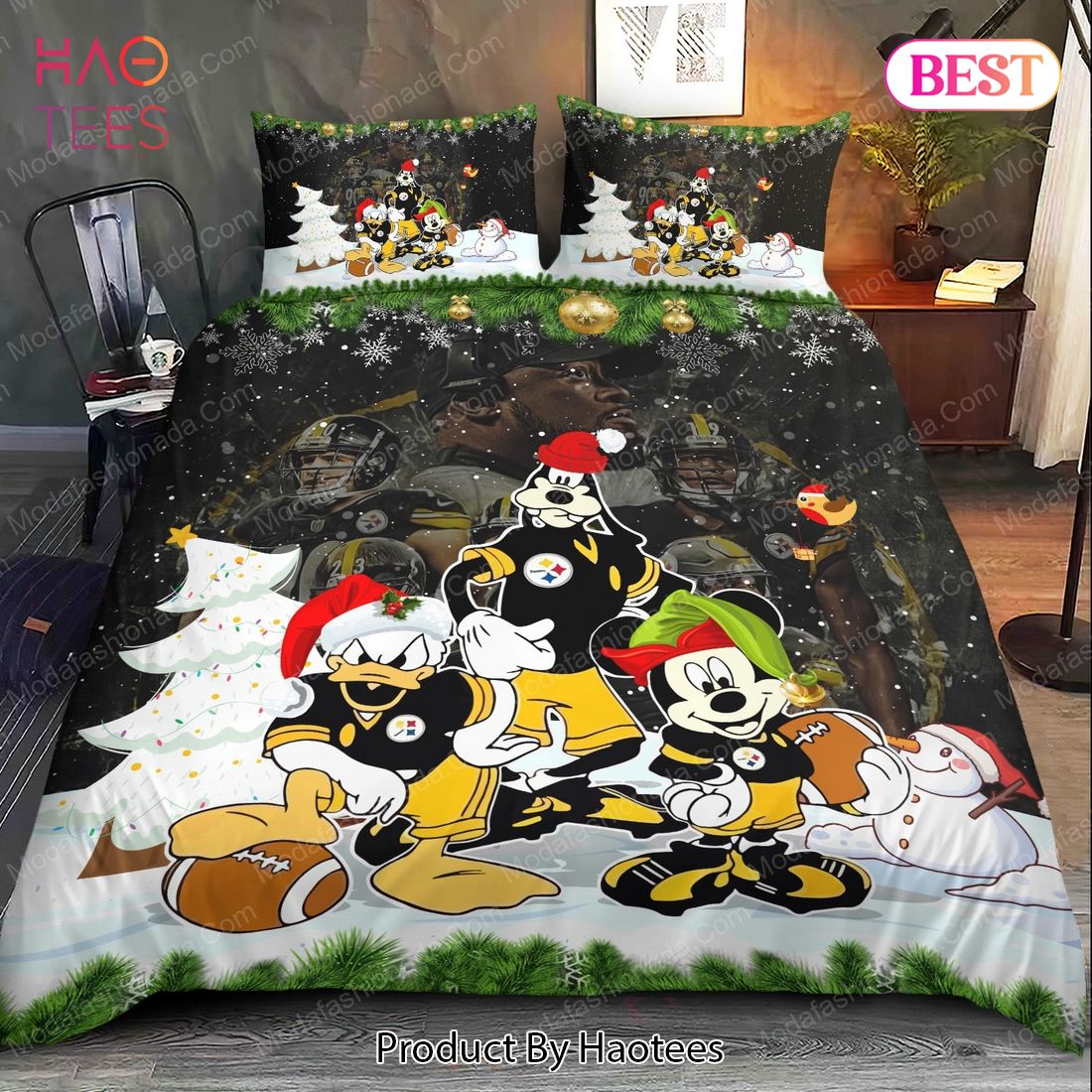 Buy Mickey, Donald, Goofy NFL Pittsburgh Steelers Christmas Bedding ...