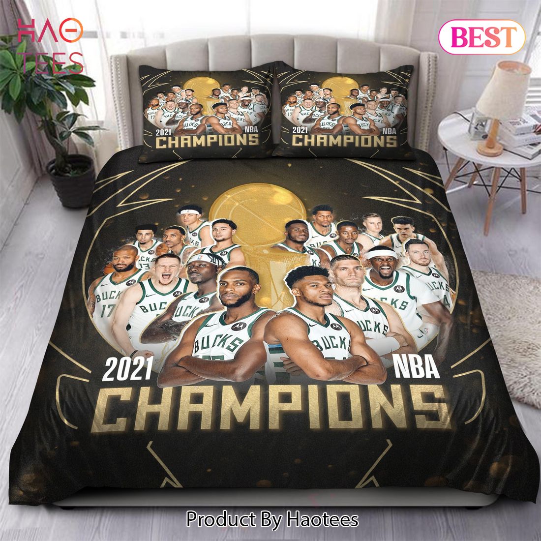 Buy Milwaukee Bucks 2021 NBA Champions 03 Bedding Sets Bed Sets ...