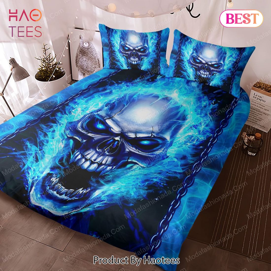 Buy Skull With Blue Flame Halloween Horror Bedding Sets Bed Sets ...