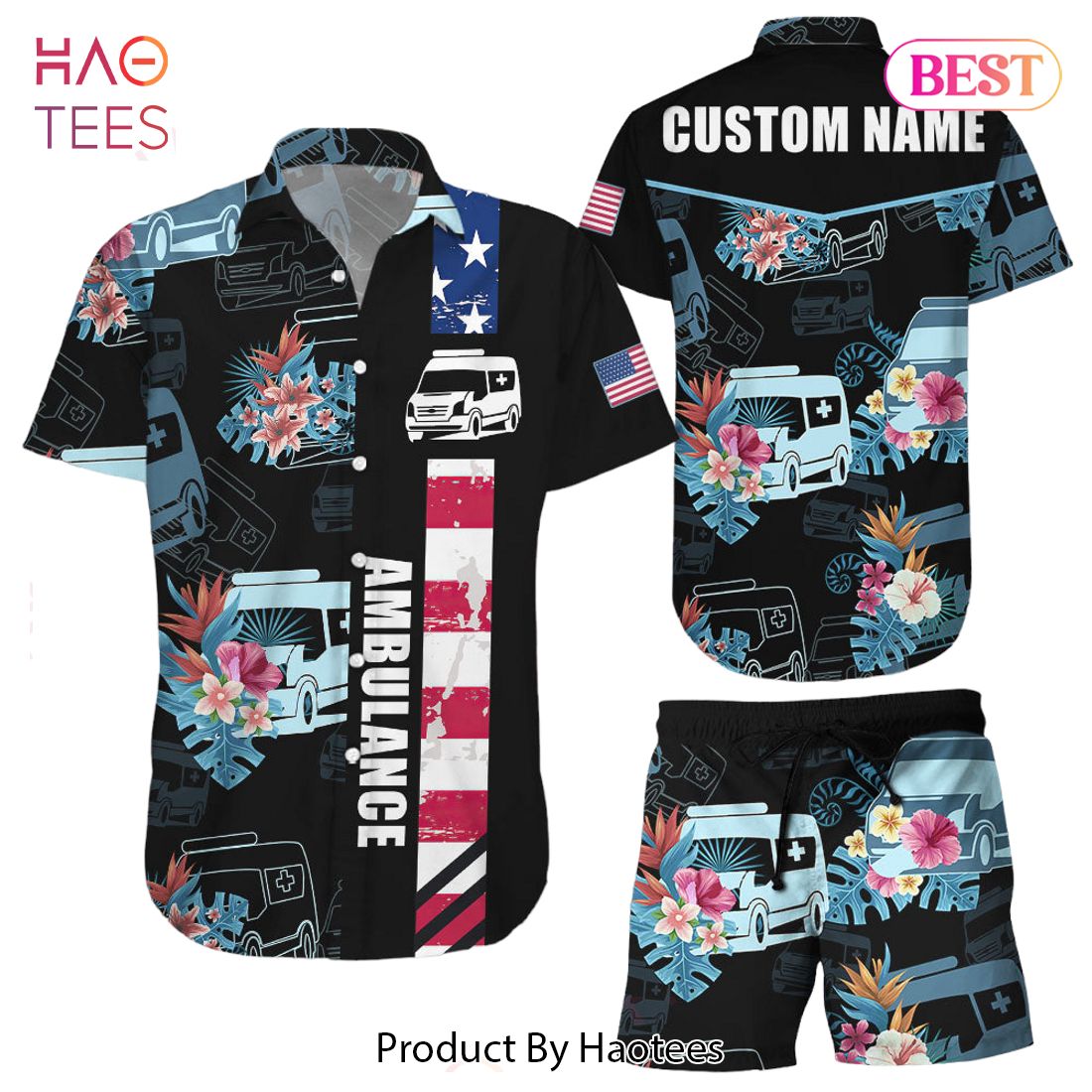 THE BEST Ambulance Shirt Personalized Ambulance Tropical Pattern ...