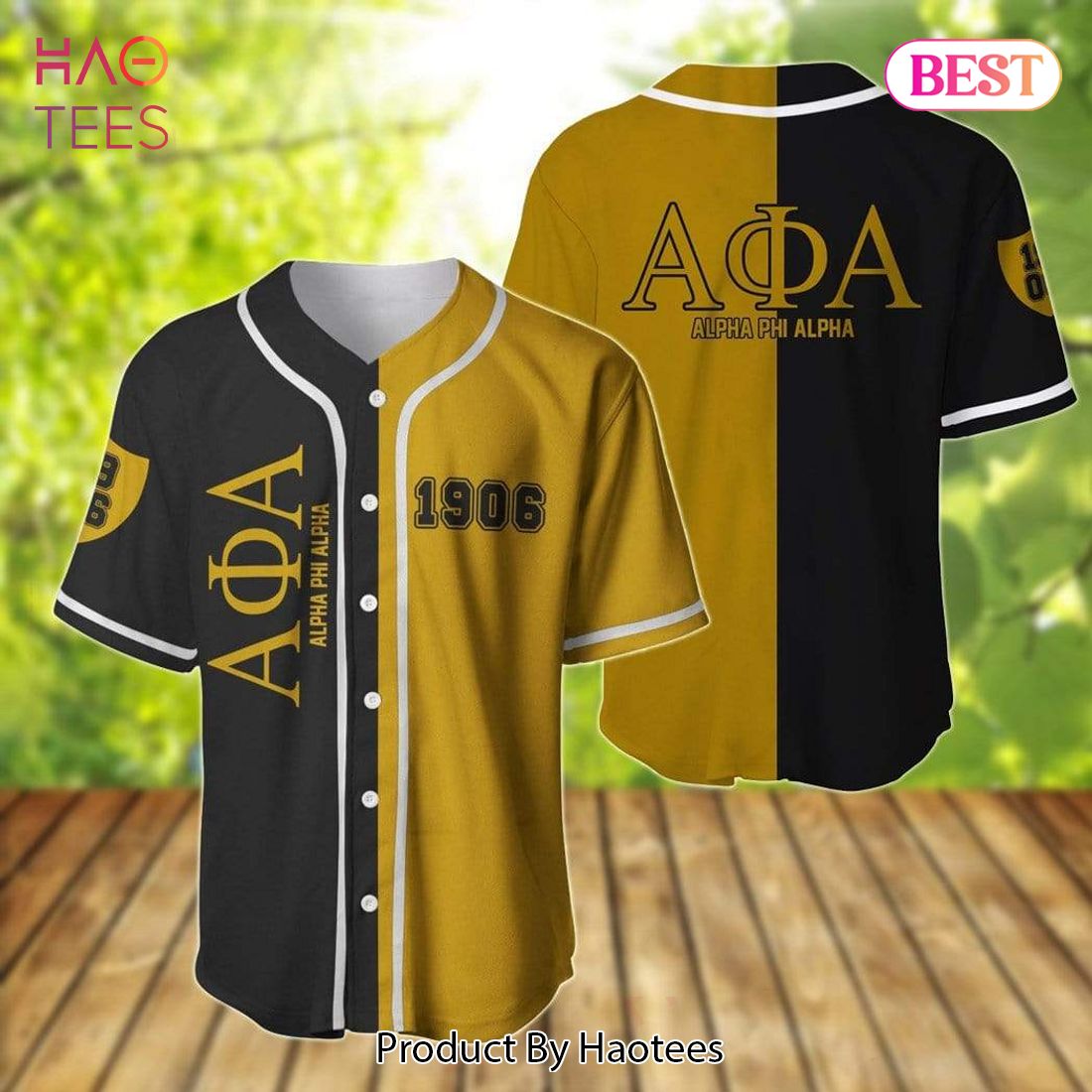 AVAILABLE Black Yellow Alpha Phi Alpha 3D Baseball Jersey