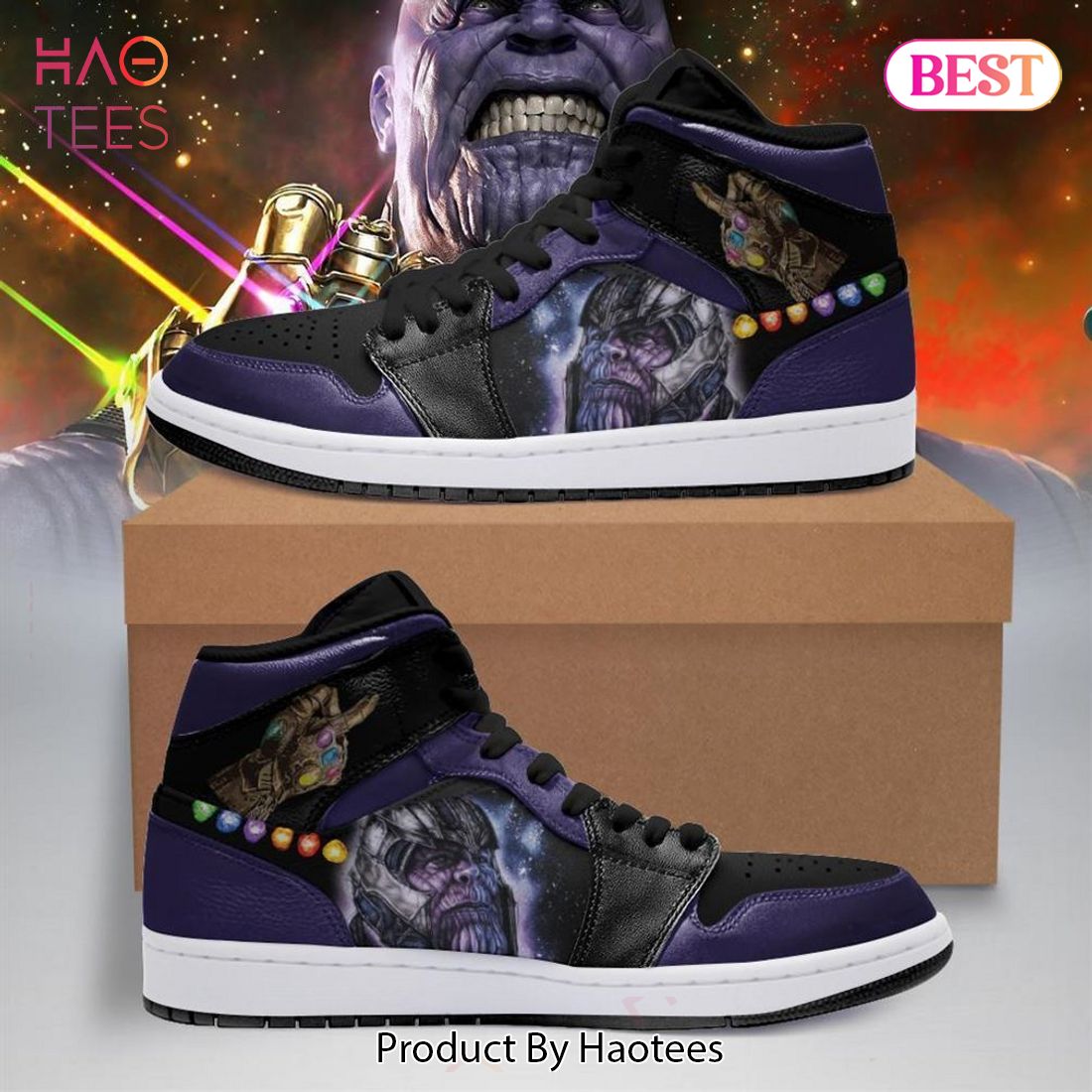 AVAILABLE Marvel Thanos Air Jordan High Top Sneaker POD Design