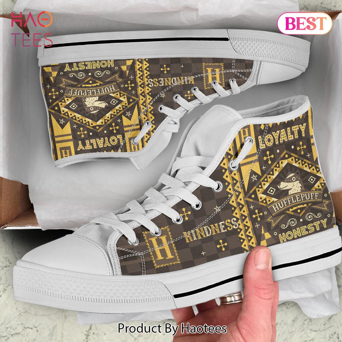 [AVAILABLE] Hufflepuff Shoes Harry Potter Shoes High Top POD Design