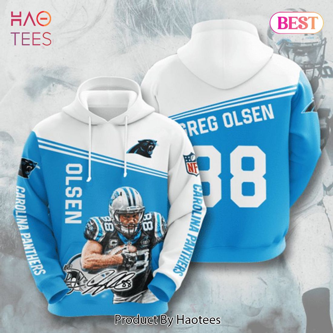 HOT TREND Carolina Panthers 88 Greg Olsen Signature 3D Hoodie