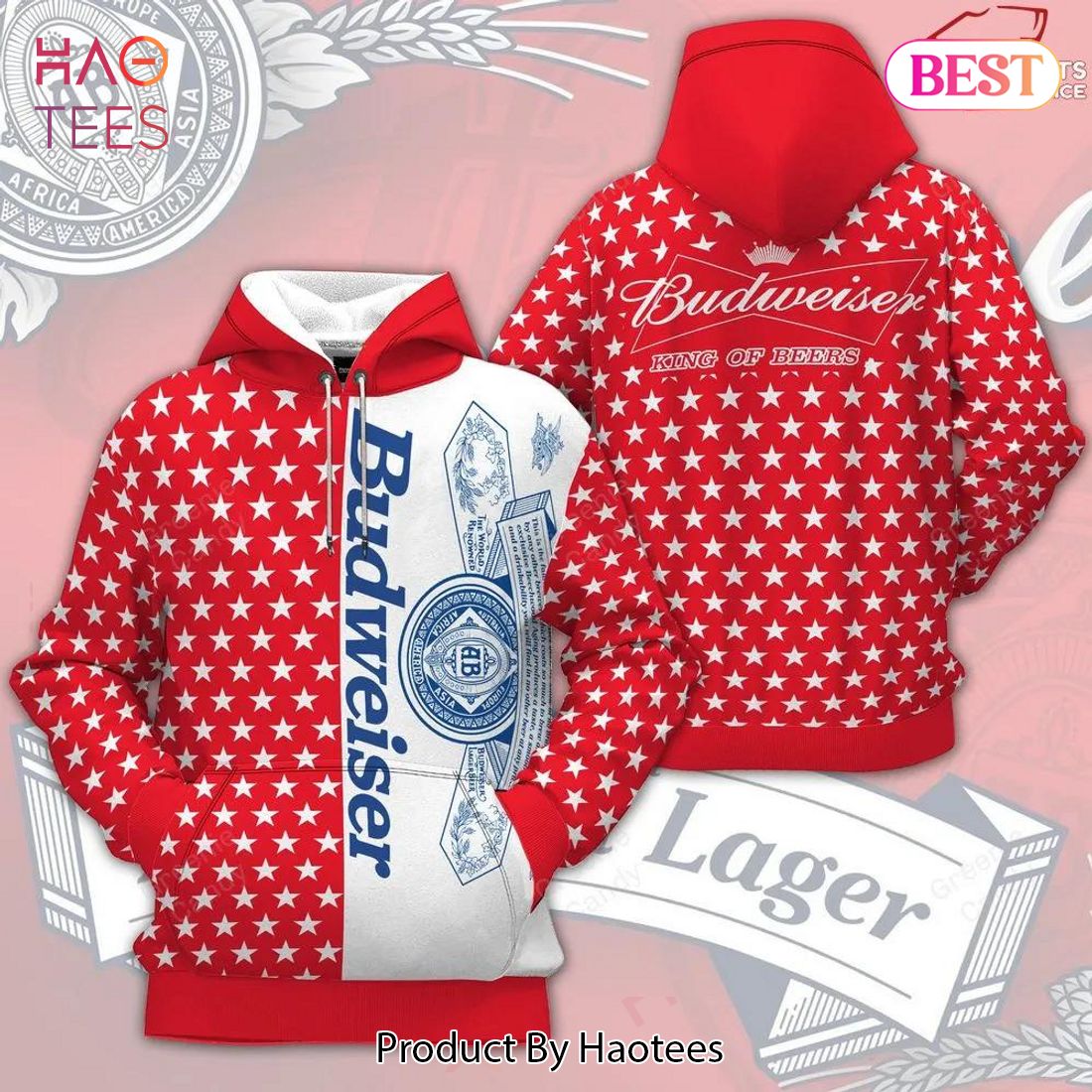 NEW Budweiser King Of Beers Star Pattern 3D Hoodie