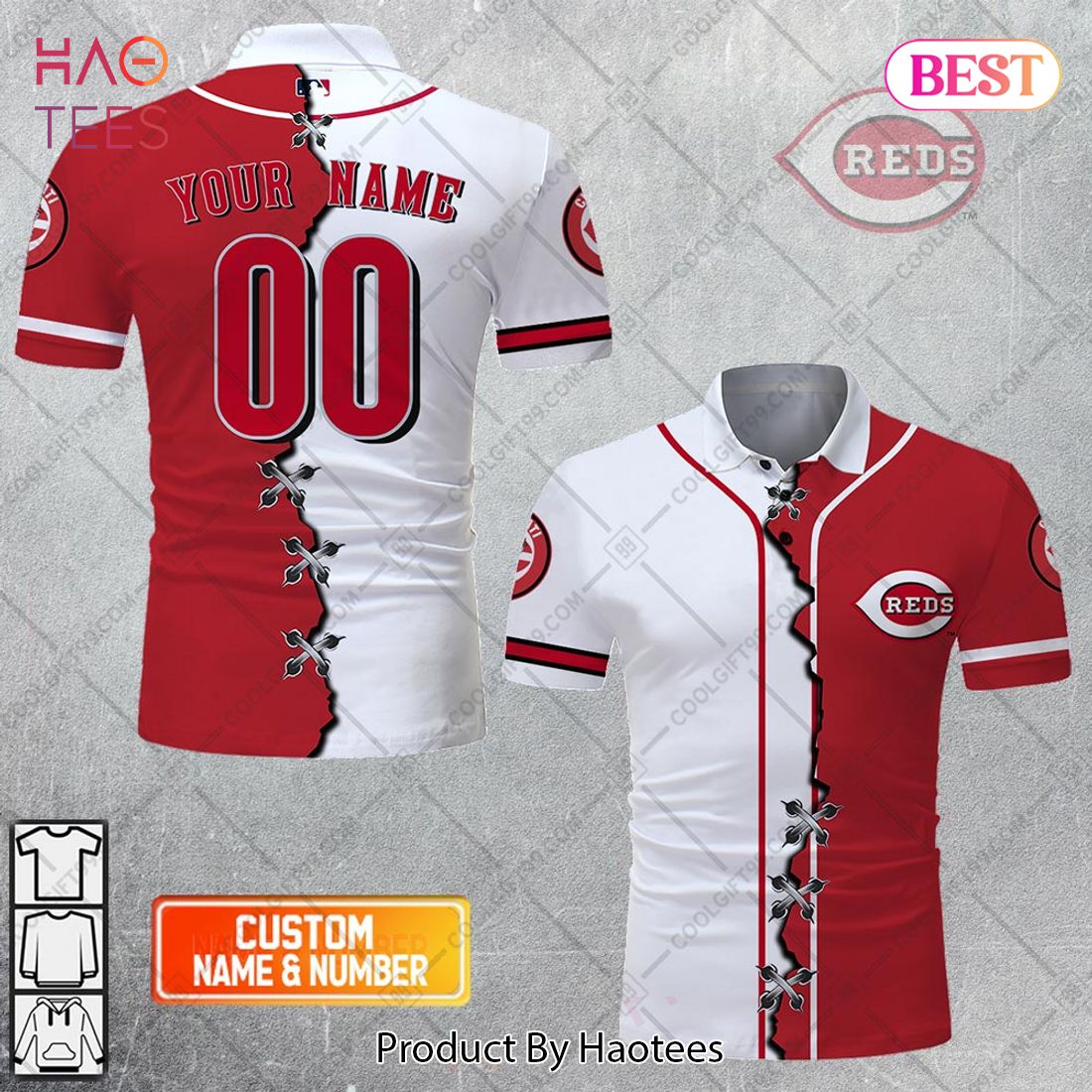 Personalized MLB Cincinnati Reds Mix Jersey Style Polo Shirt
