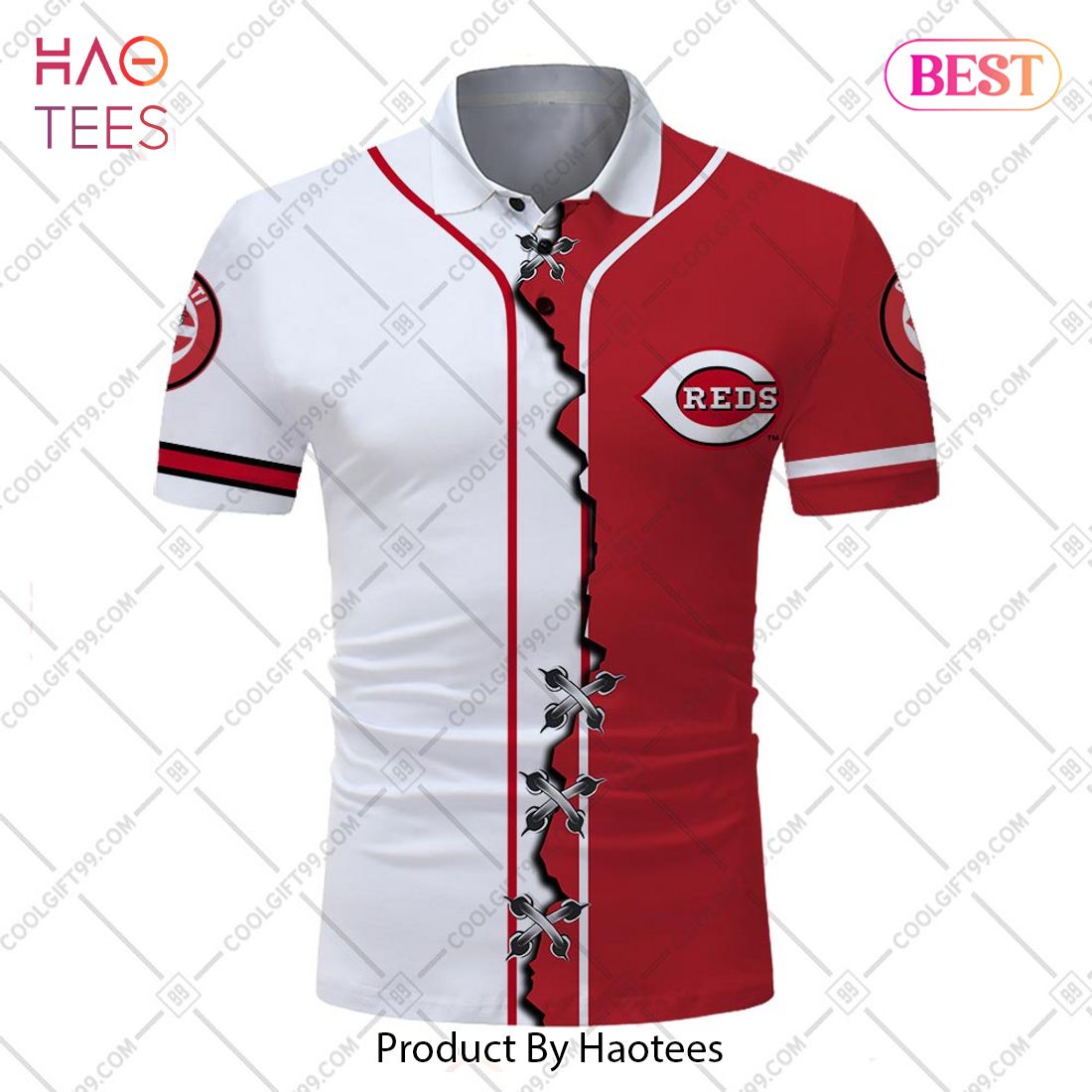 Personalized MLB Cincinnati Reds Mix Jersey Style Polo Shirt